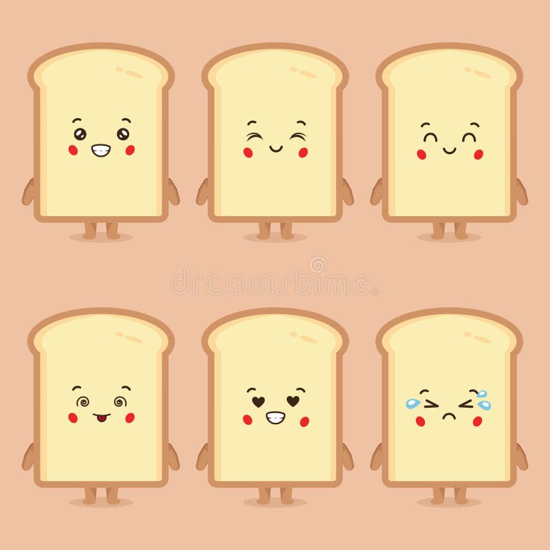 Cute Bread with Various Expression Stock Vector - Illustration of ...