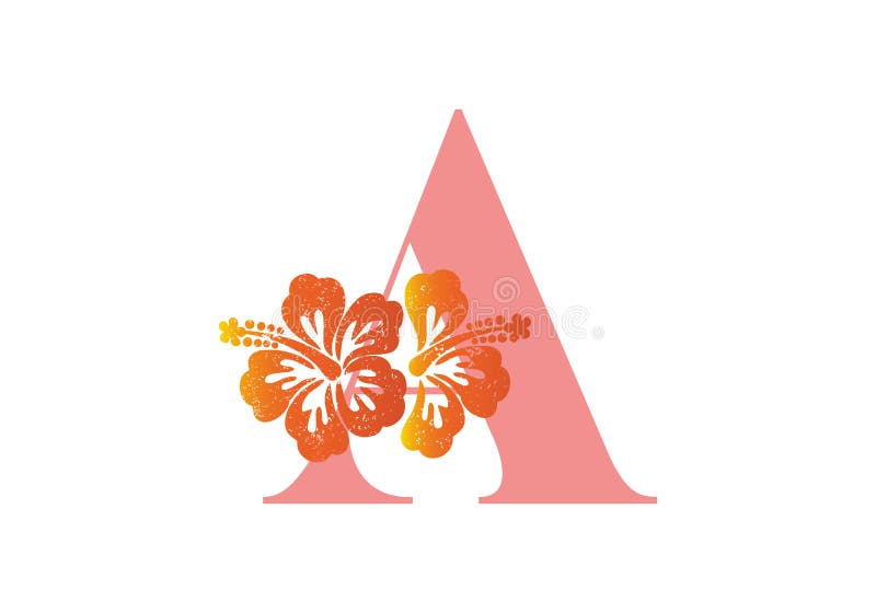 Monogram Initials Letter a with Hibiscus Flower on White Background ...