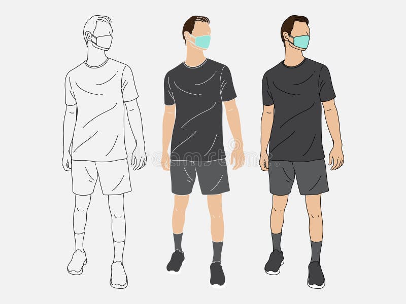 Men Standing Wearing Sportswear. Wear a Mask. New Normal. Human ...
