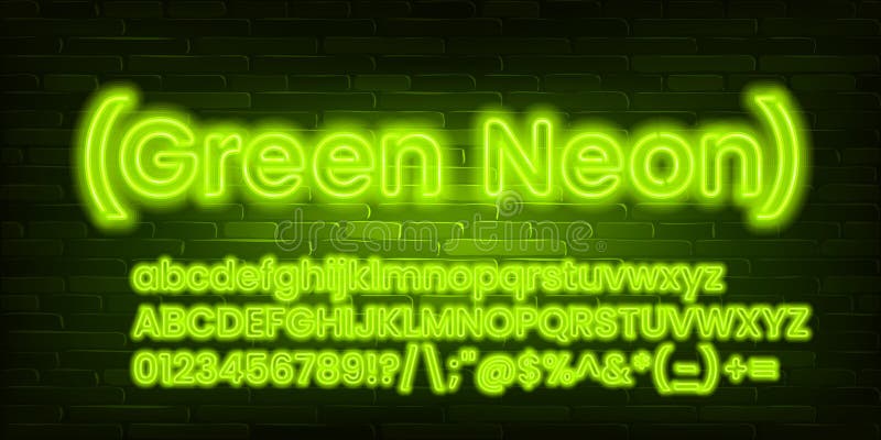 Green Neon Alphabet Font. Neon Light Bold Letters, Numbers and Symbols ...