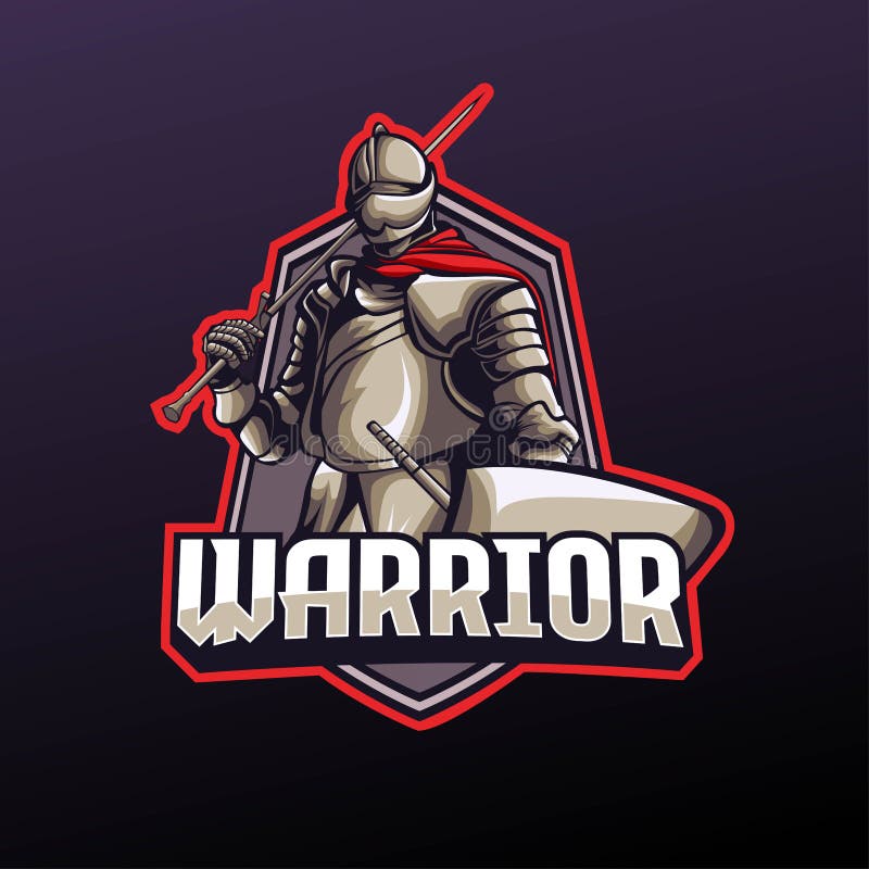 Knight Warrior Holding a Sword Mascot Logo Template. Stock Illustration ...