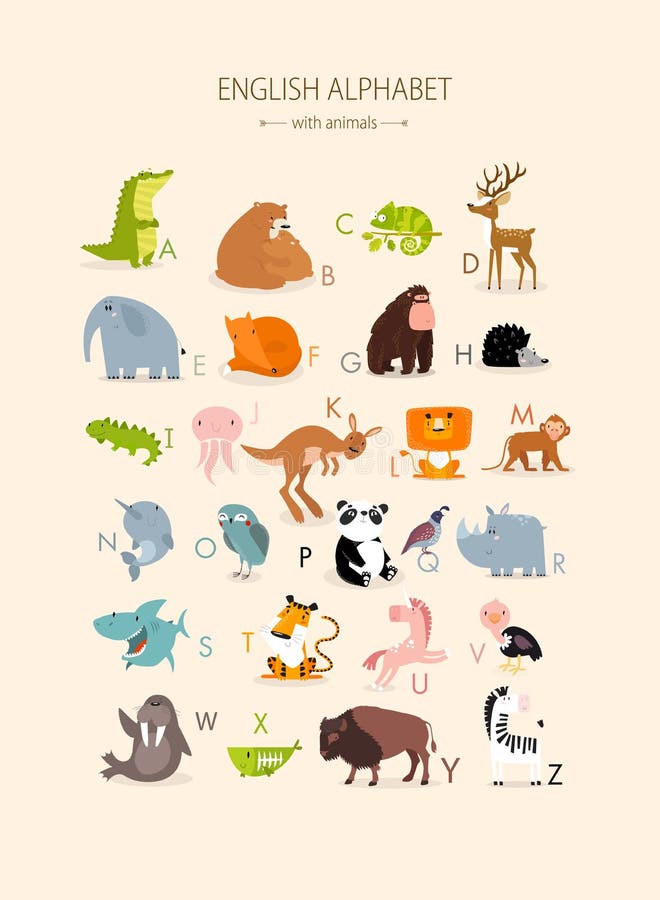 Print. Vector English Alphabet with Animals for Children. Stock Vector ...