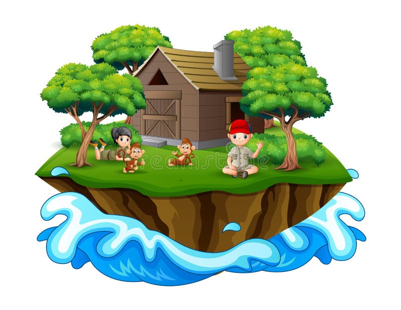 Illustration Scouts Kids Relaxing with Two Monkeys Stock Illustration ...