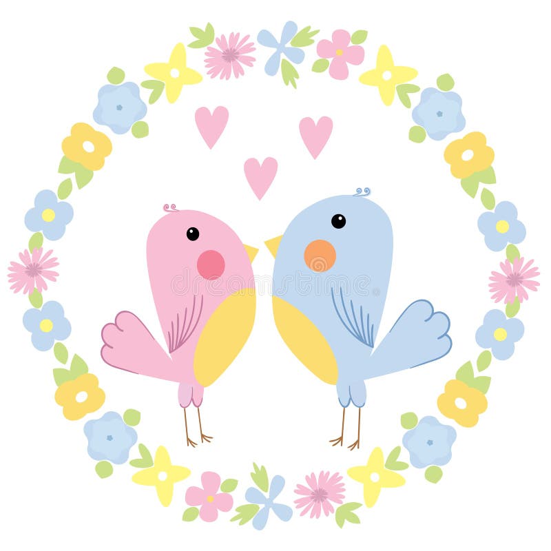 Cute Enamored Birds Cartoon Flat Style. Stock Vector - Illustration of ...