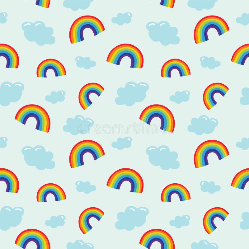 Colorful Rainbow and Clouds Repeating Seamless Pattern. Stock Vector ...