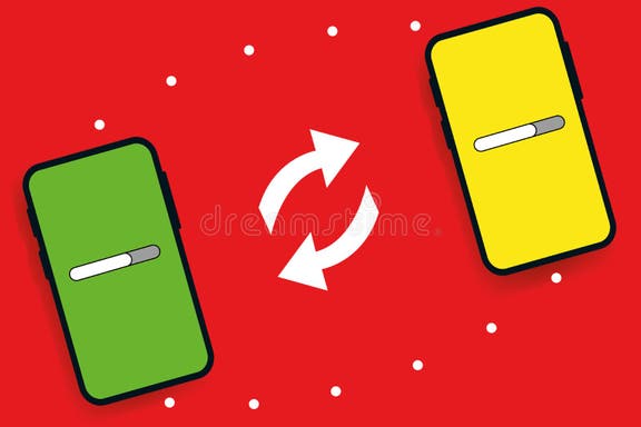 Two Smart Phones Transfer Data To Each Other with a Circular Arrow in ...