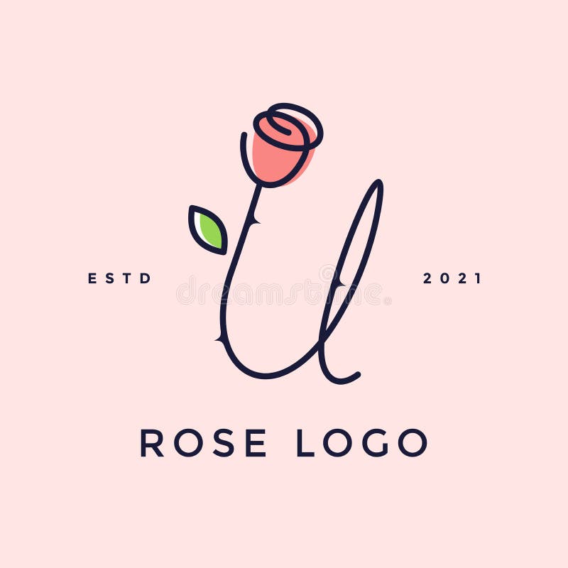 Charming Initial Rose Flower U Stock Vector - Illustration of logo ...
