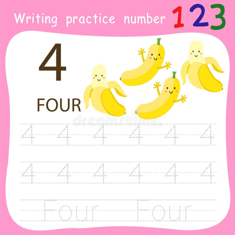 Worksheet Writing Practice Number Four Stock Vector - Illustration of ...