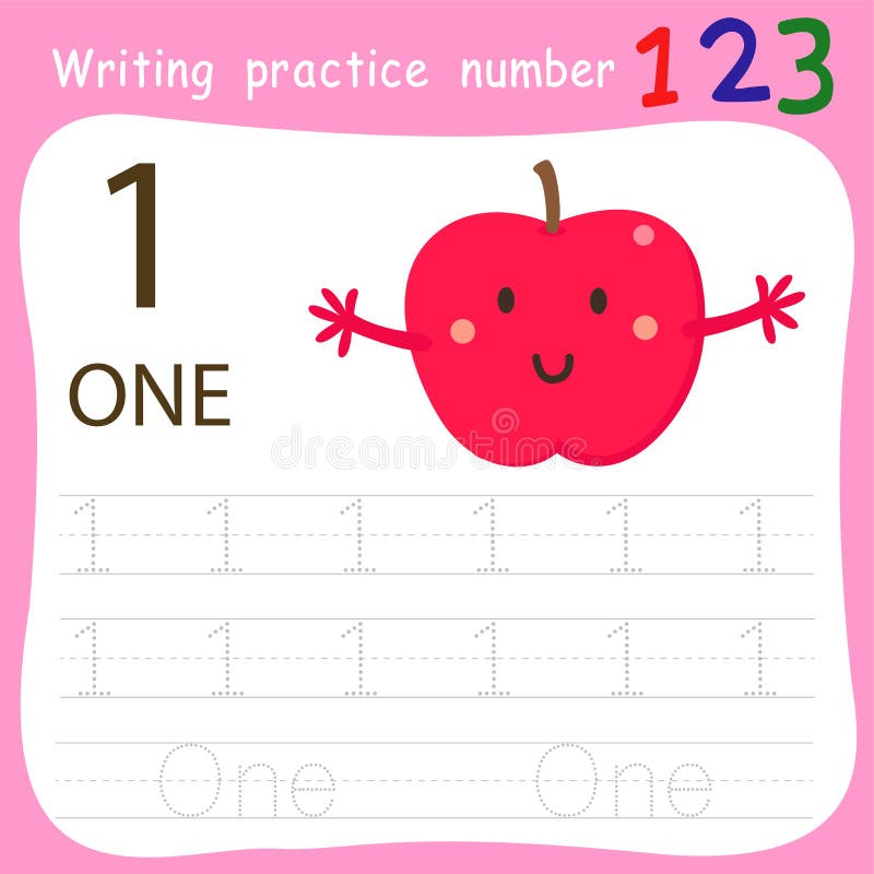 Worksheet Writing Practice Number One Stock Vector - Illustration of ...