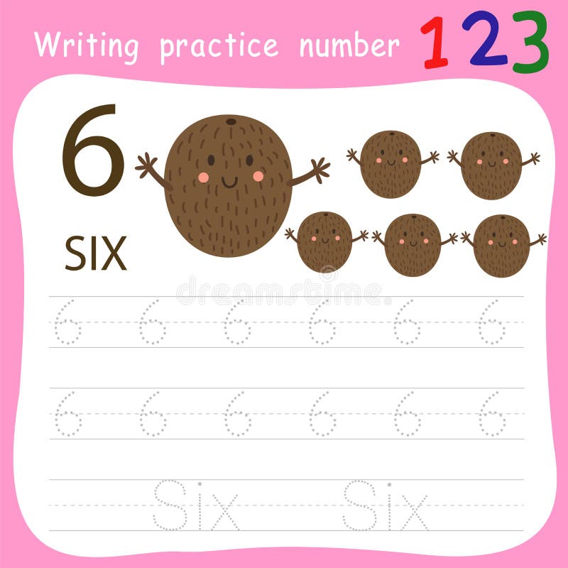 Worksheet Writing Practice Number Six Stock Vector - Illustration of ...