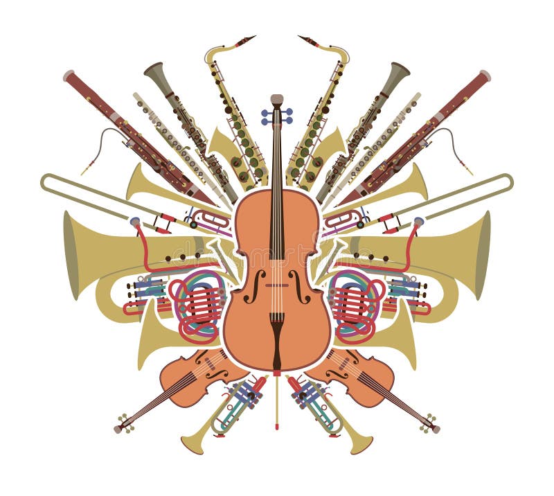 Orchestra Instruments Set Cartoon Silhouette Graphic Vector Stock ...