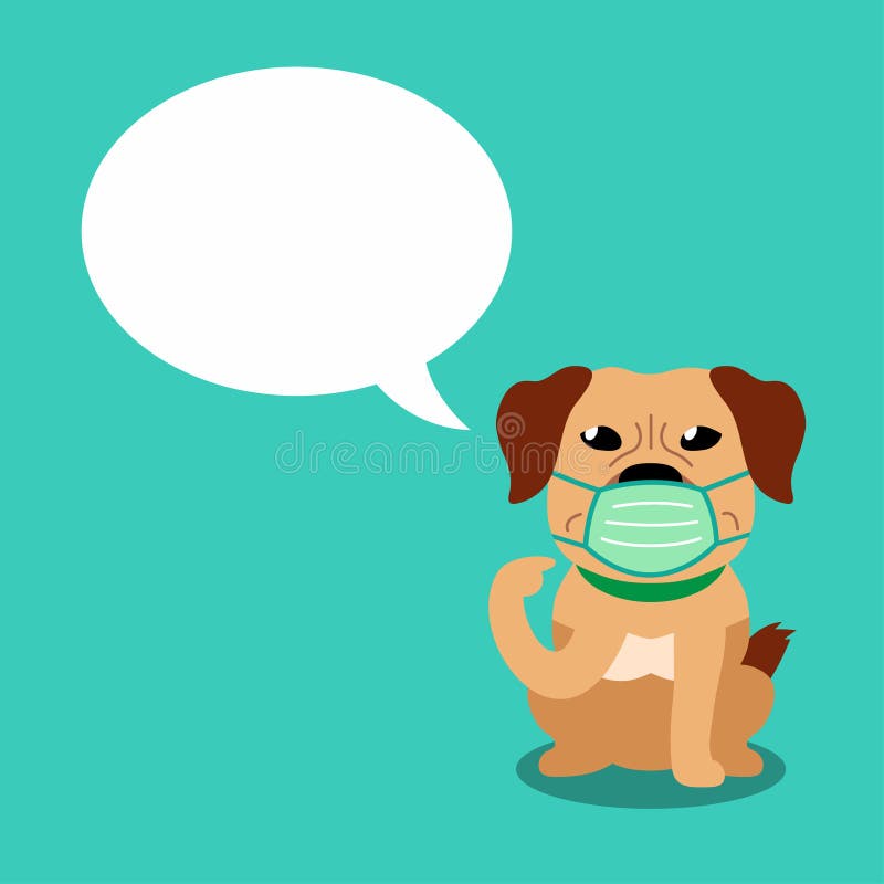 Cartoon Character Dog Wearing Protective Face Mask with Speech Bubble ...