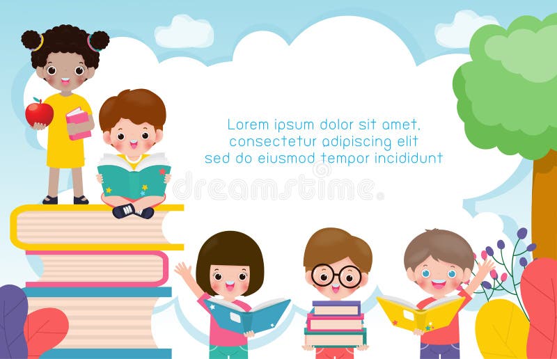 Back To School with School Kids Reading Book Education Concept, Cartoon ...