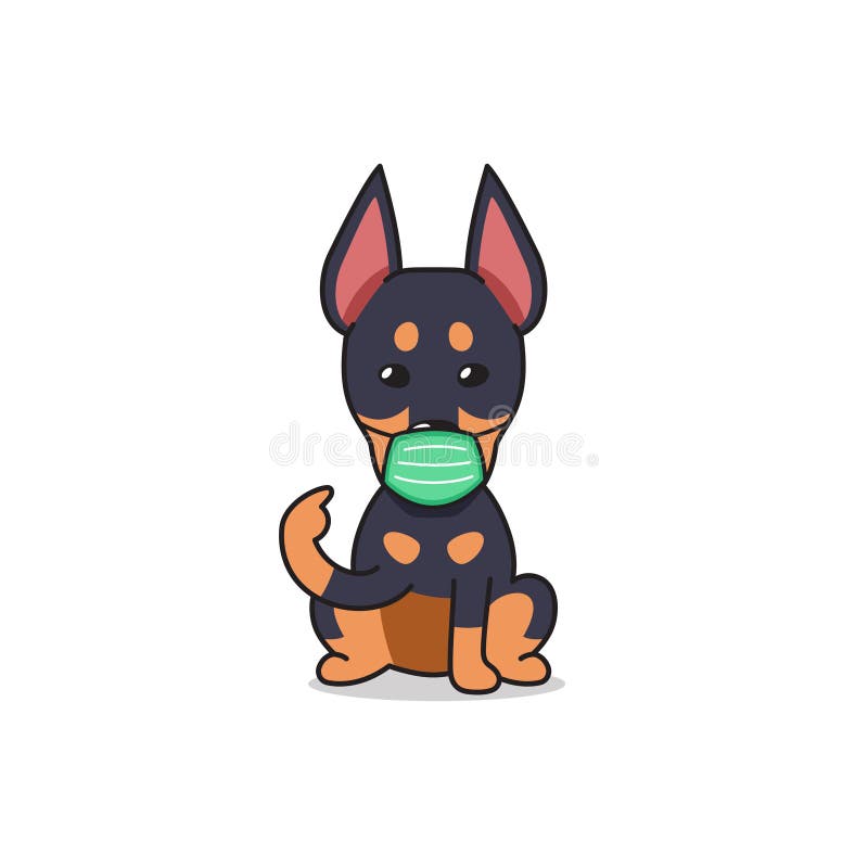 Cartoon Character Dobermann Dog Wearing Protective Face Mask Stock ...