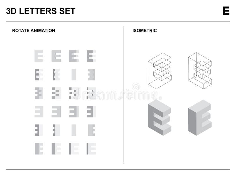 3d E Alphabet Letters Set Animate Isometric Wireframe Vector Stock ...