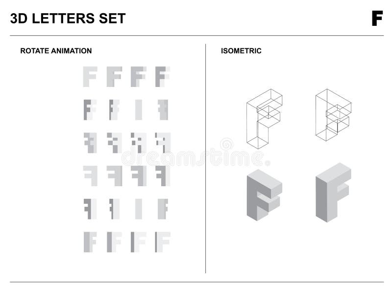 3d F Alphabet Letters Set Animate Isometric Wireframe Vector Stock ...
