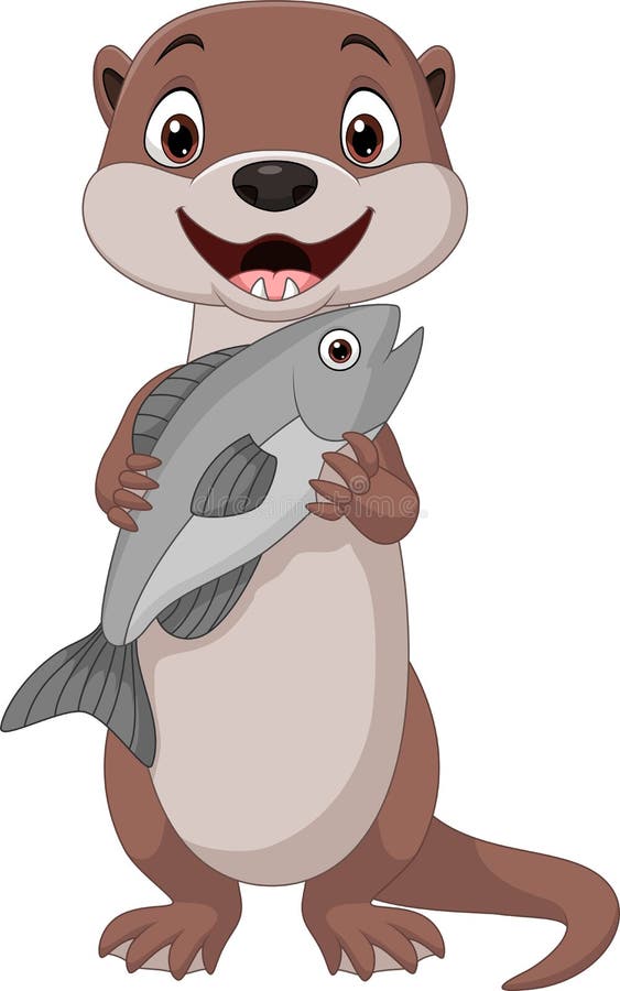 Cartoon Smiling Otter Holding Fish Stock Vector - Illustration of ...
