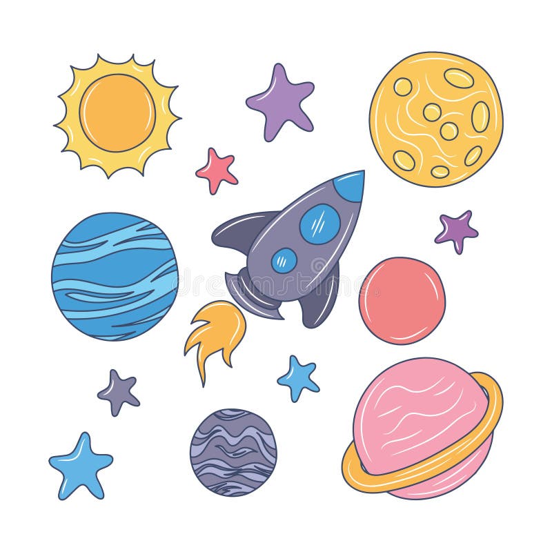 Space Icon Set Vector Illustration, Colored Linear Style Pictogram ...