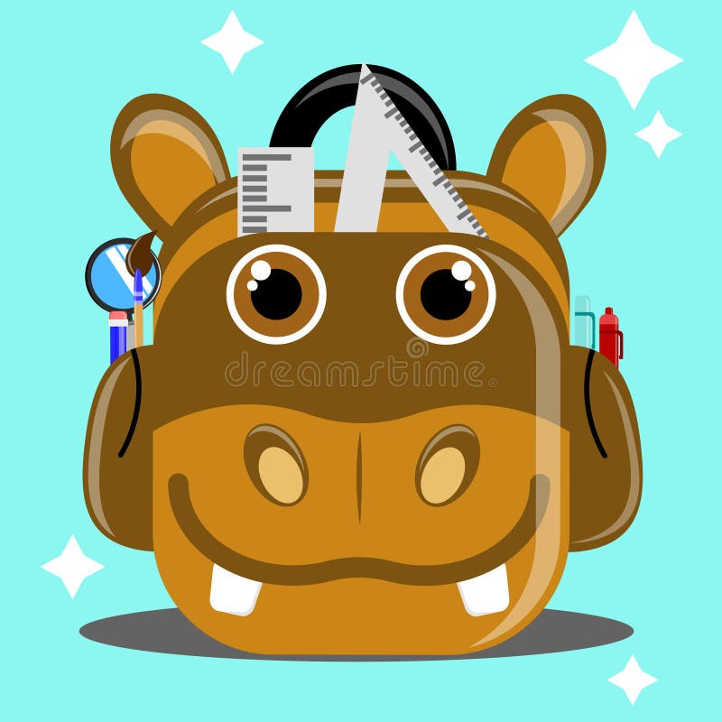 Illustration Cartoon Character of Hippopotamus Patterned School Bag ...
