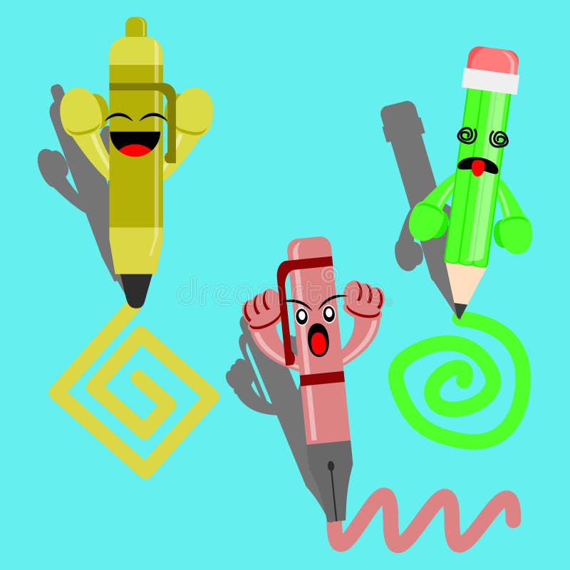 Illustration Cartoon Character of Pencil and Pen Make Scribble Stock ...
