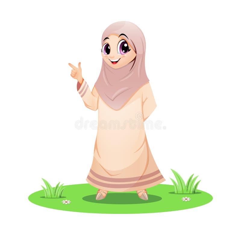 Happy Muslim Girl Standing Grass Stock Illustrations – 54 Happy Muslim ...