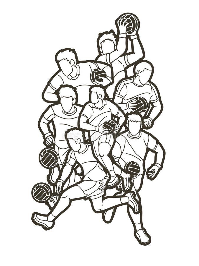 Group of Gaelic Football Men Players Action Cartoon Graphic Vector ...