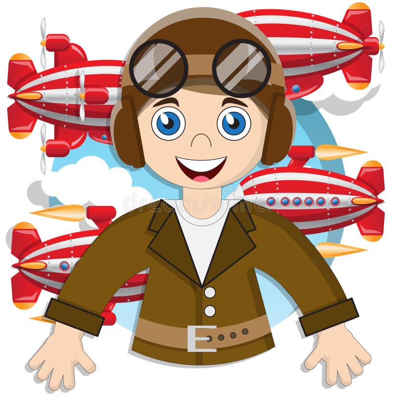 Cute Boy is a Pilot and Sports Planes. Stock Vector - Illustration of ...