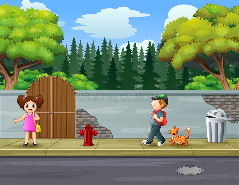 Sidewalk and Bushes stock vector. Illustration of scene - 42377386