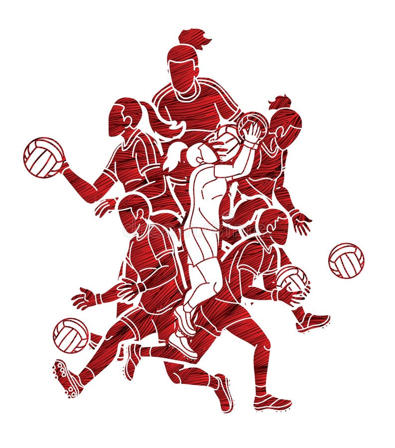 Group of Gaelic Football Female Players Sport Action Cartoon Graphic ...