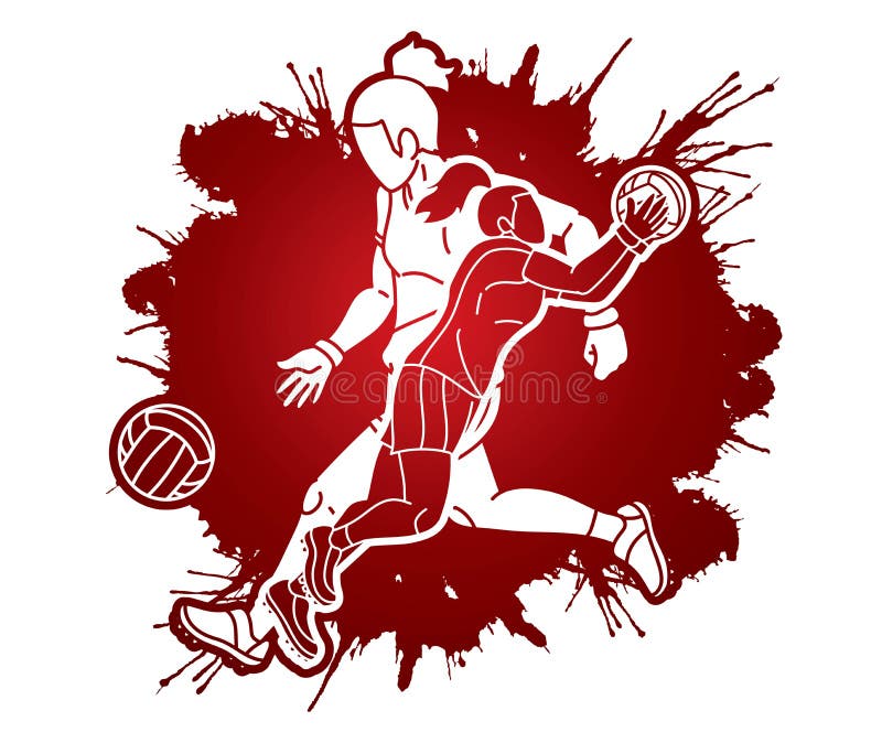 Group of Gaelic Football Female Players Sport Action Cartoon Graphic ...