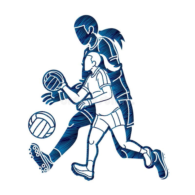 Group of Gaelic Football Female Players Sport Action Cartoon Graphic ...