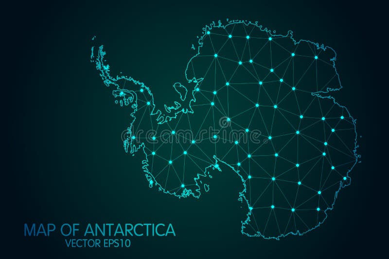 Map of Antarctica - with Glowing Point and Lines Scales on the Dark ...