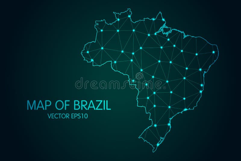 Map of Brazil - with Glowing Point and Lines Scales on the Dark ...