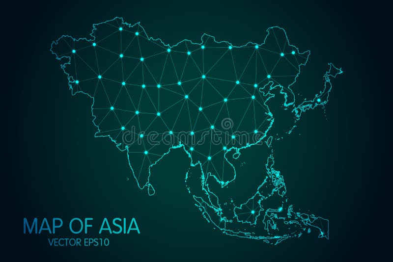 Map of Asia - with Glowing Point and Lines Scales on the Dark Gradient ...