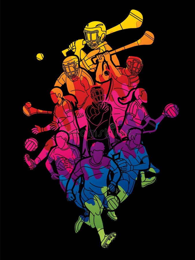 Gaelic Football and Hurling Sport Players Action Cartoon Graphic Vector ...