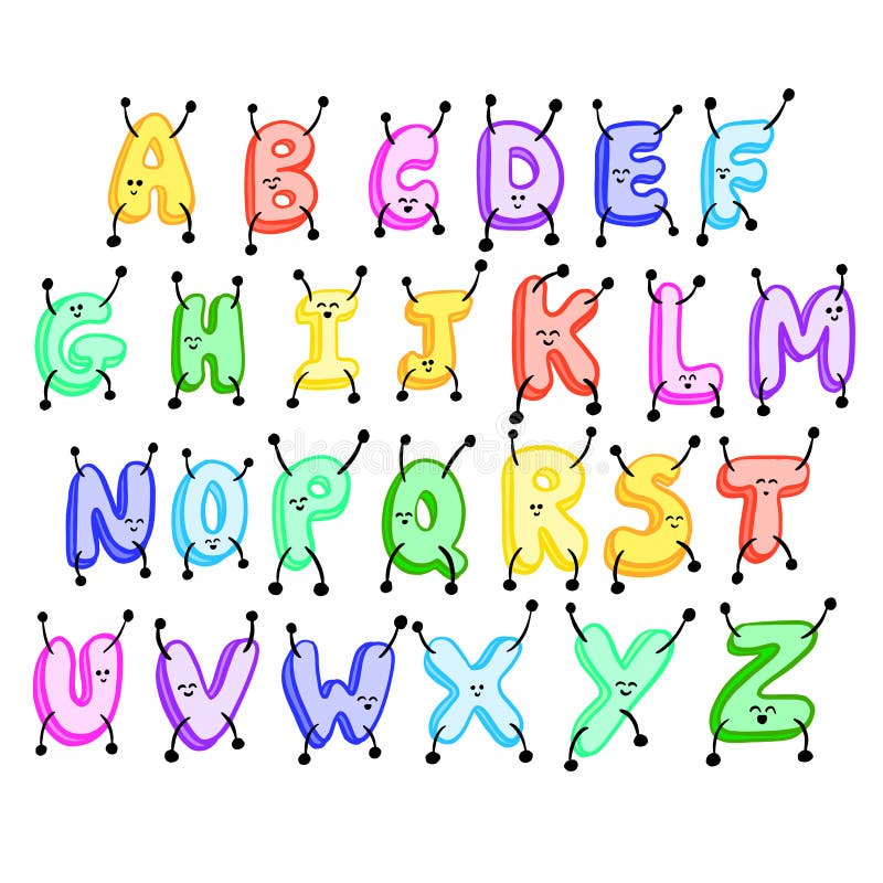 Cute Jumping Bubble Alphabet Characters ABC Vector Illustrations Stock ...