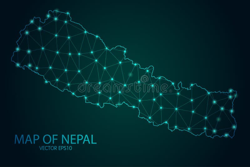 PrintMap of Nepal - with Glowing Point and Lines Scales on the Dark ...