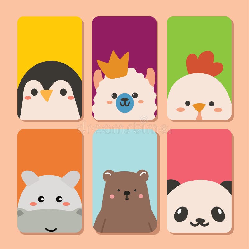 Cute Cards with Cartoon Animals. Cards for Invitation, Kids, School ...