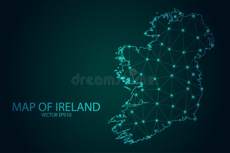 Map of Ireland - with Glowing Point and Lines Scales on the Dark ...
