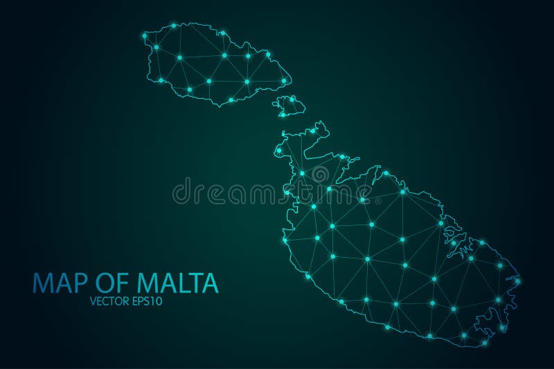 Map of Malta - with Glowing Point and Lines Scales on the Dark Gradient ...