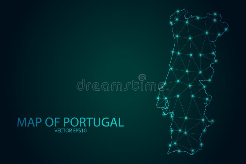 Map of Portugal - with Glowing Point and Lines Scales on the Dark ...