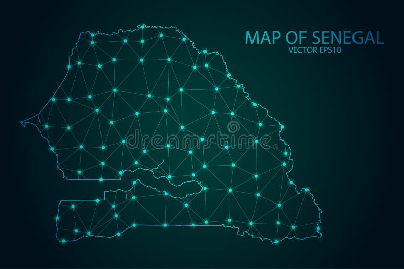 Map of Senegal - with Glowing Point and Lines Scales on the Dark ...