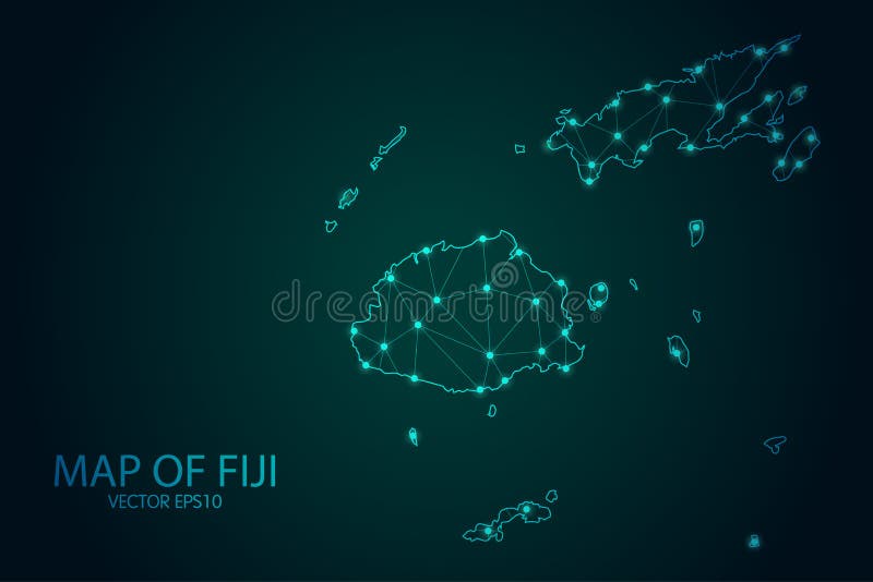 Glowing Map of Fiji, Modern Blue Outline Map Stock Illustration ...