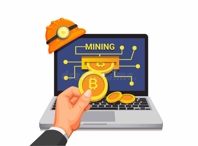 Bitcoin Mining, Hand Take Coin from Laptop, Mobile App Financial ...