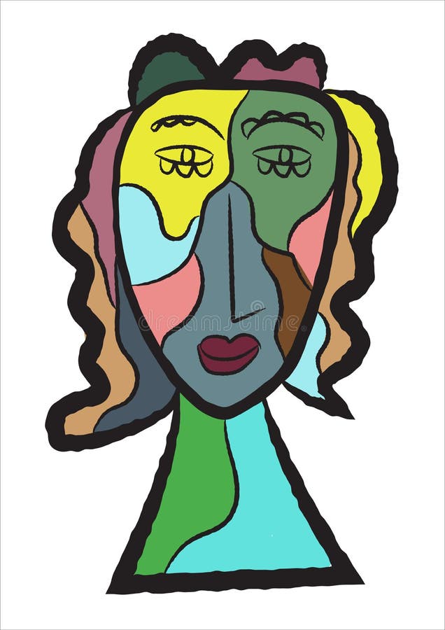 Cubism Face Drawing with Art Brush Style Stock Vector - Illustration of ...