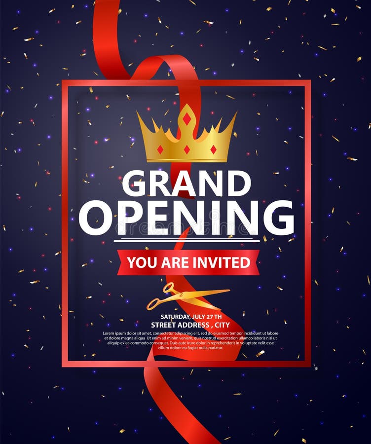 Grand Opening Design Gold Ribbon Confetti Stock Illustrations – 426 ...