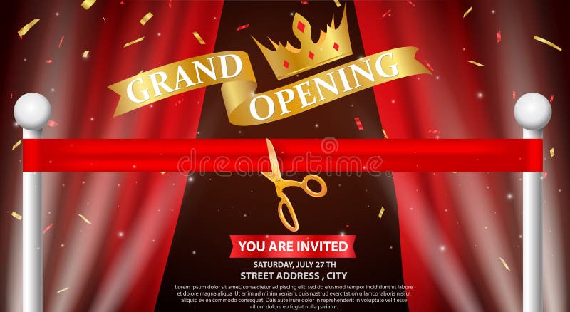 Grand Opening Design Gold Ribbon Confetti Stock Illustrations – 426 ...