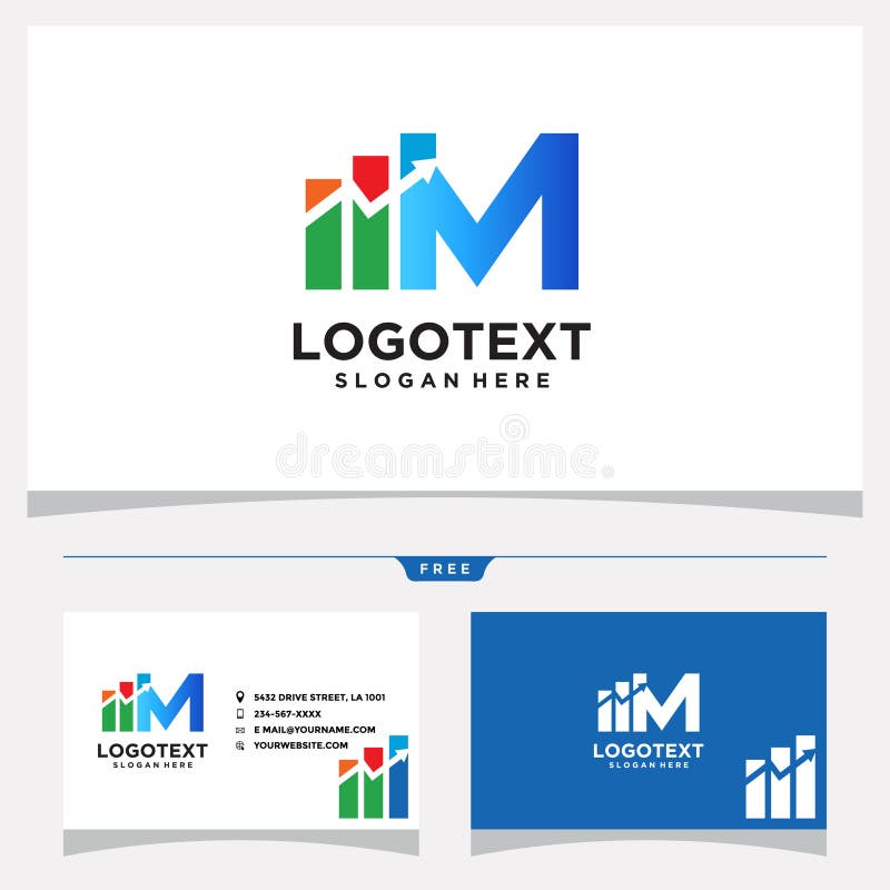 Letter M Chart Bar Logo Design and Business Card Vector Graphic Stock ...