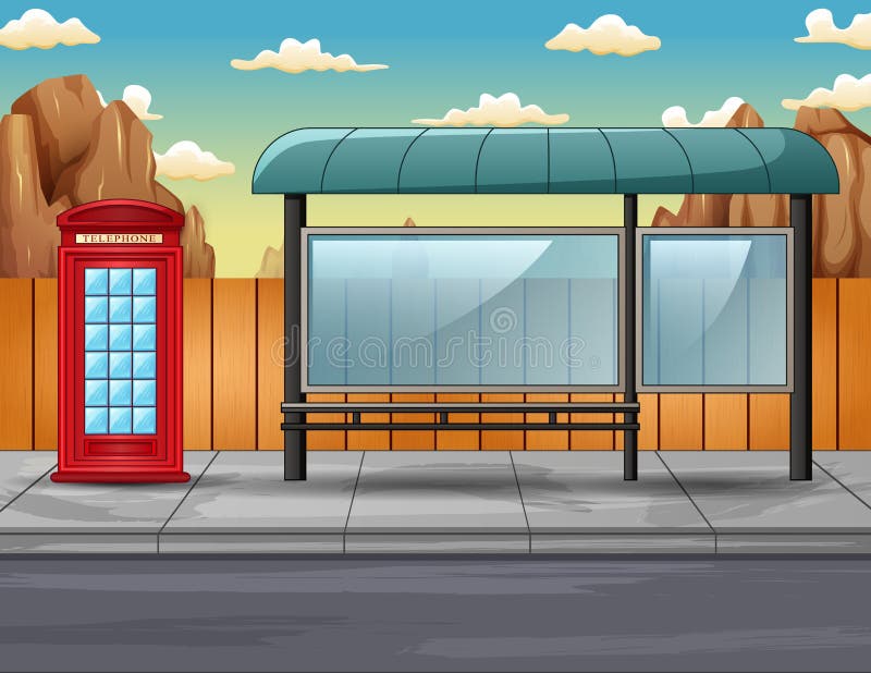 A Bus Stop and Telephone Box on a Road Stock Vector - Illustration of ...