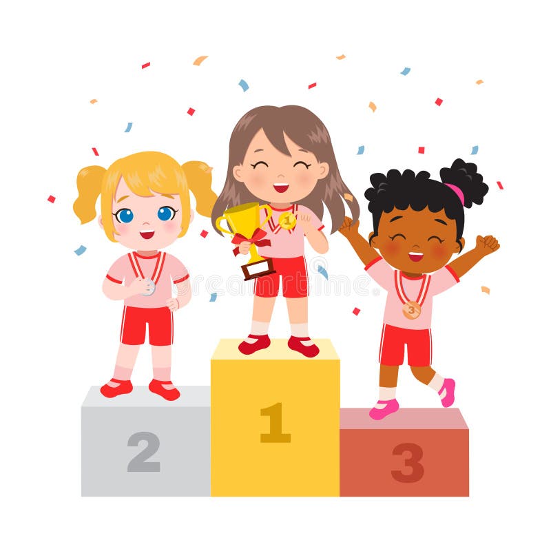 Cute Girl Standing on Podium As Sport Competition Winner. Stock Vector ...